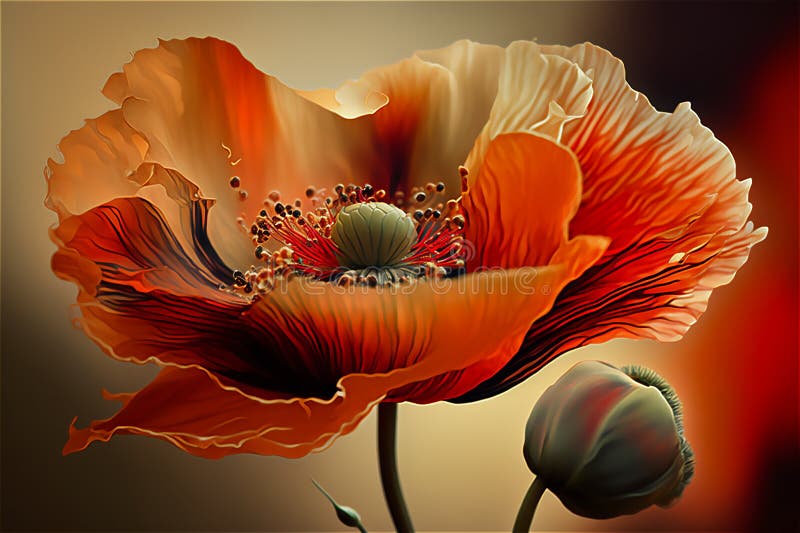 Poppies on a Dark Background, Abstract. Minimalist Postcard, Closeup ...