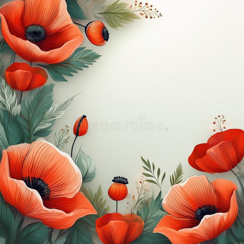 Poppies Design on Top and Left Edge with Space in the Centre Stock ...