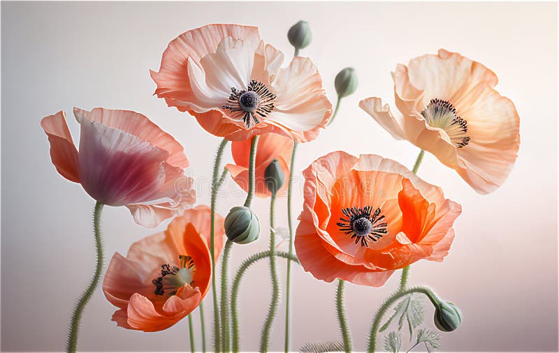 Poppies on a Light Background, Abstract. Minimalist Postcard, Closeup ...