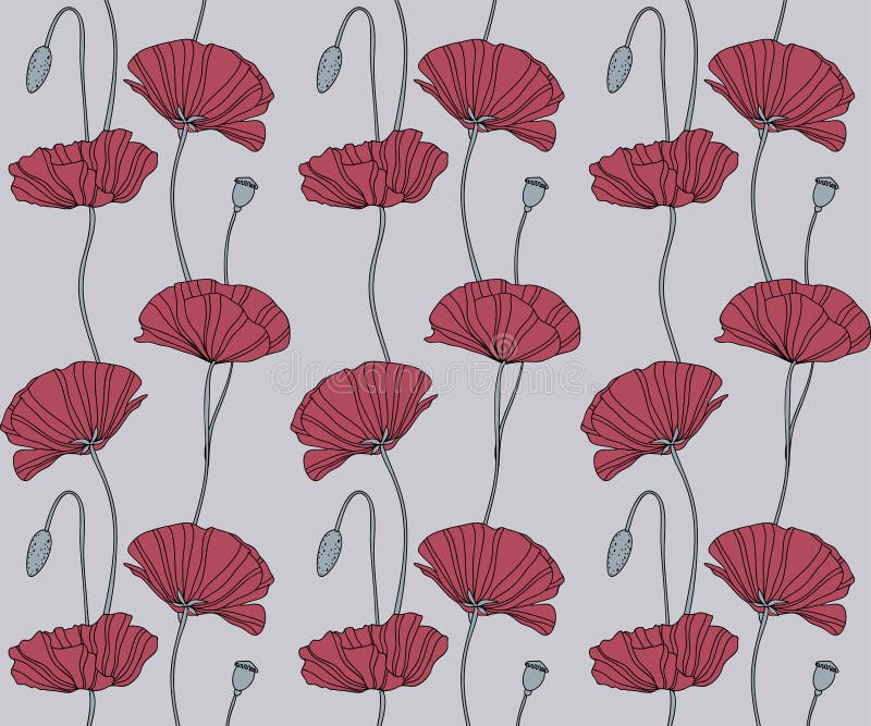 Poppies seamless pattern stock vector. Illustration of retro - 41261594