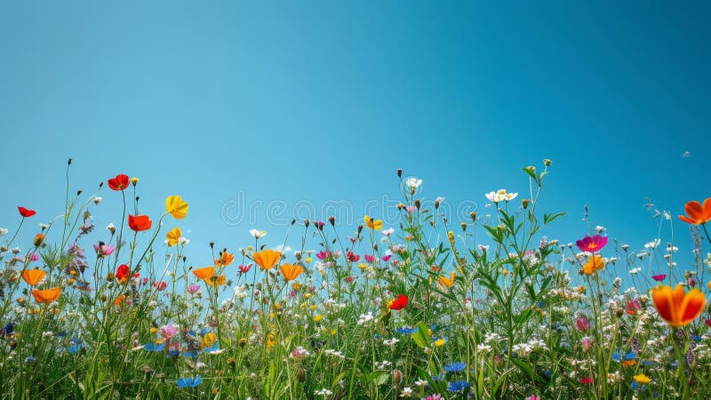 Poppy Field with Sky Field of Flowers Field of Poppies Stock ...