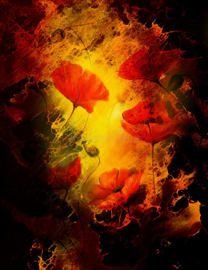 Poppy Flower on Abstract Color Background. Fire Effect. Stock ...