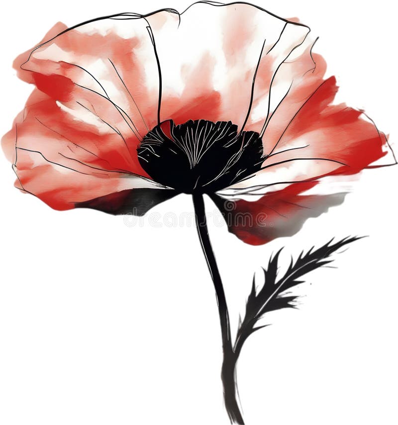 Poppy Flower, Drawing of a Poppy Flower Using the Japanese Brushstroke ...
