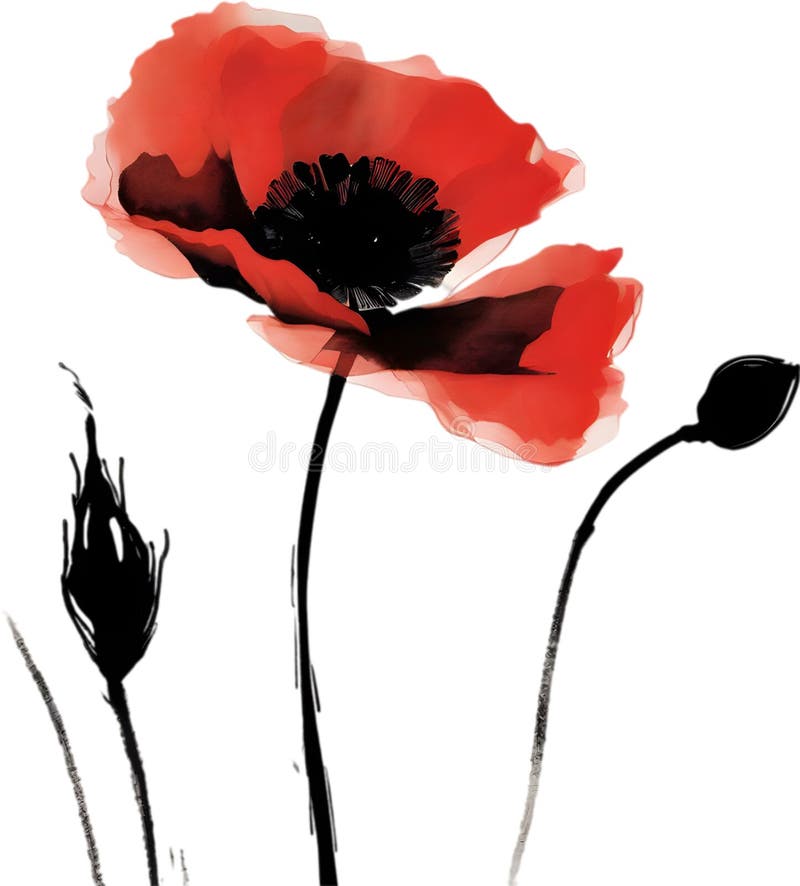 Poppy Flower, Drawing of a Poppy Flower Using the Japanese Brushstroke ...
