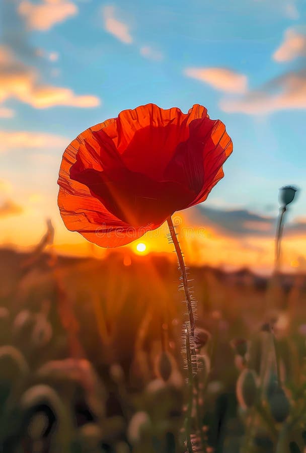 Red Poppy Field at the Sunset. Two Red Poppies in the Foreground Stock ...