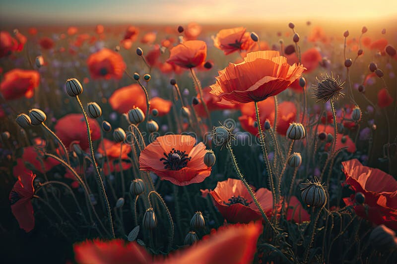 Poppy Flower Natural Background. Illustration AI Generative Stock ...