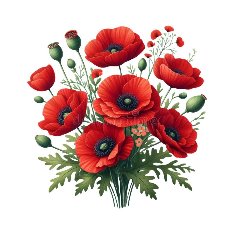 Poppy Flower Red Color Vector Stock Vector - Illustration of isolated ...