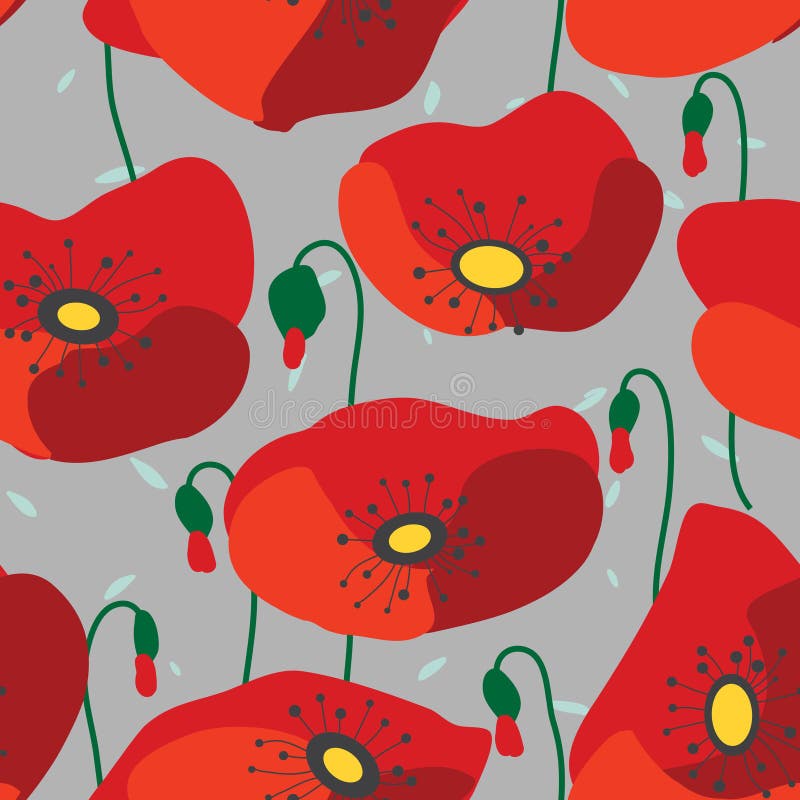 Poppy Flower Seamless Pattern Stock Vector - Illustration of backdrop ...