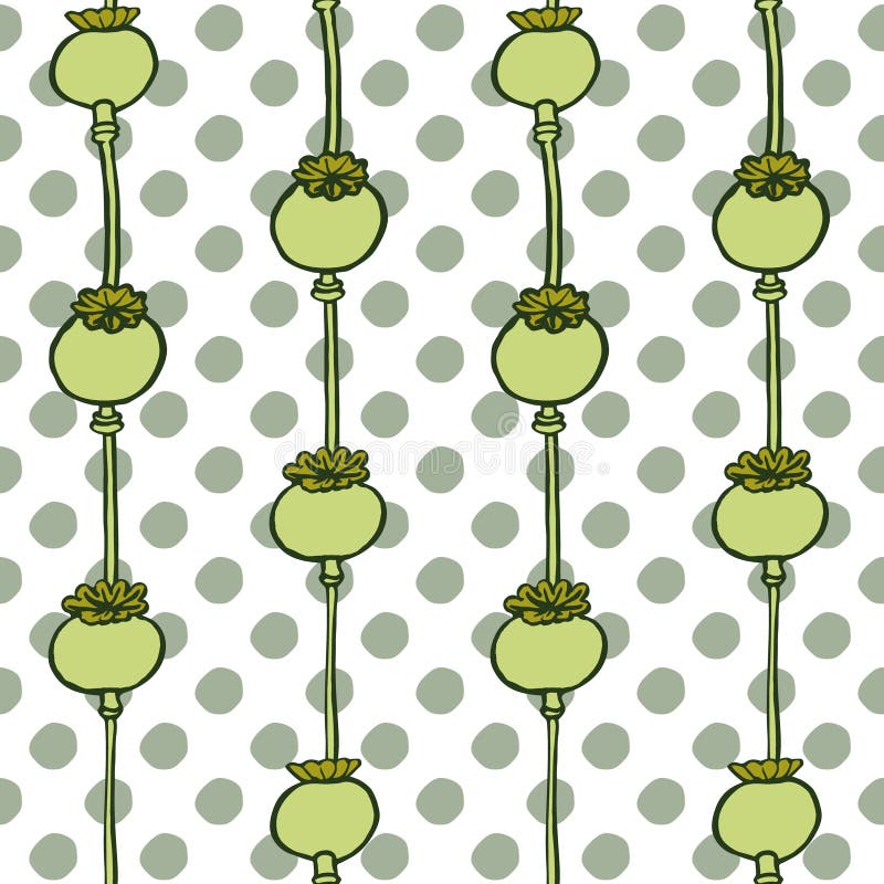 Poppy Head Seamless Pattern on Polka Dotted Background Stock Vector ...
