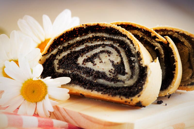 Poppy roll sliced closeup. stock photo. Image of dessert - 54410064