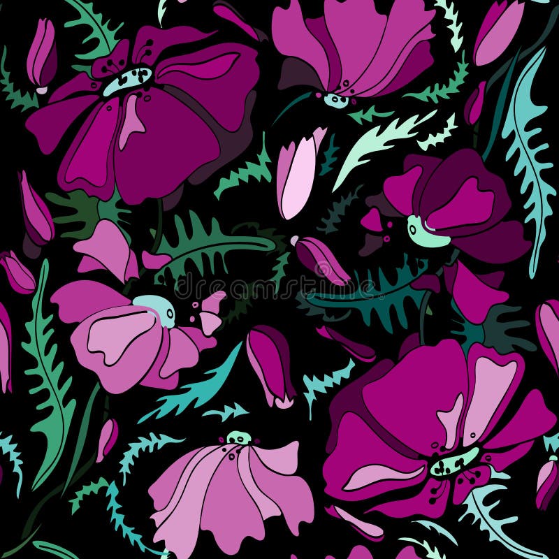 Poppy seamless pattern stock vector. Illustration of blossom - 65688629