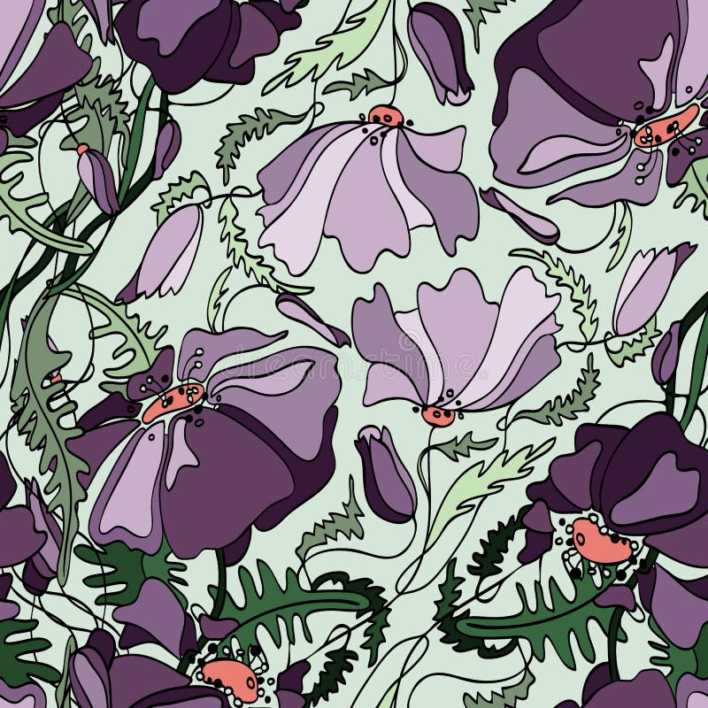 Poppy seamless pattern stock vector. Illustration of decoration - 65688659