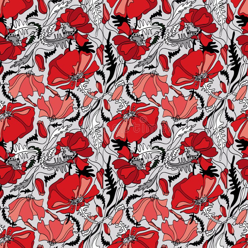 Poppy seamless pattern stock vector. Illustration of painting - 65688690