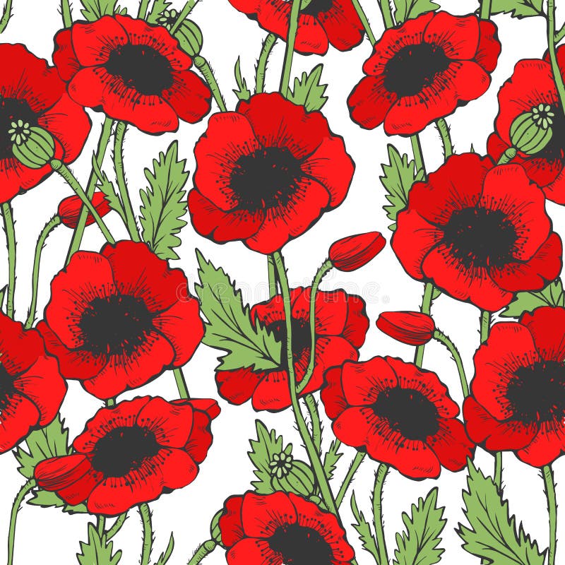 Poppy Seamless Pattern for Wallpaper and Fabrics and Textiles and ...