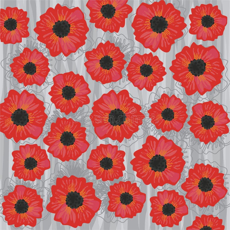 Poppy seed flowers on gray stock illustration. Illustration of seasonal ...