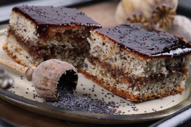 Poppy Seed Sponge Cake with Plum Jam Stock Image - Image of seed, plum ...