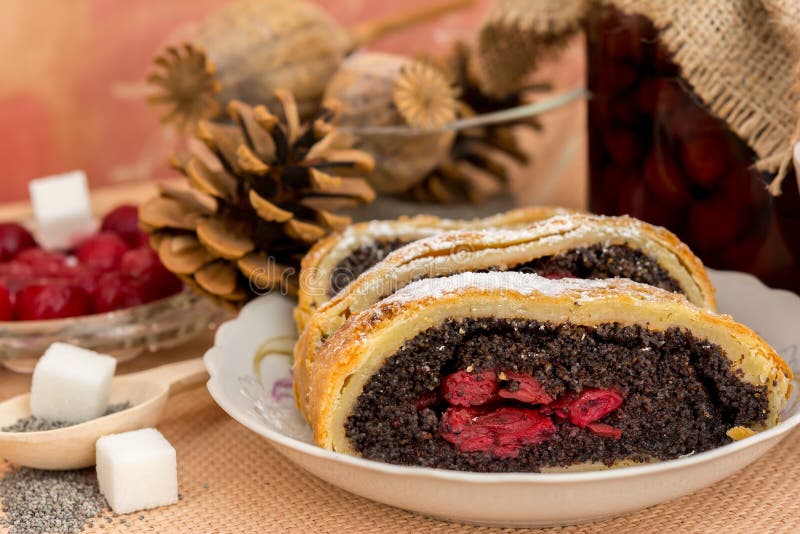 Poppy Seed Strudel with Cherry Stock Photo - Image of cherry, austrian ...