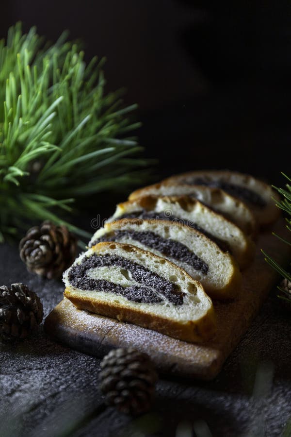 Poppy Seed Strudel on Wooden Rustic Table. Traditional Christmas ...