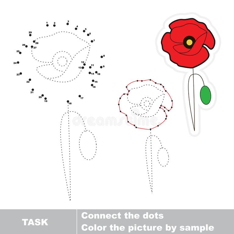 Poppy To Be Traced. Vector Numbers Game. Stock Vector - Illustration of ...
