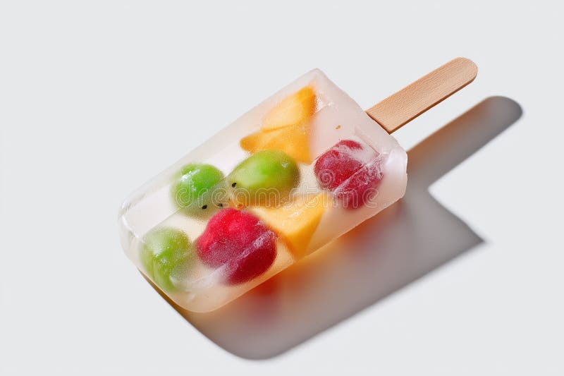 Popsicle Containing Assorted Fruit Pieces Resting on Light Background ...