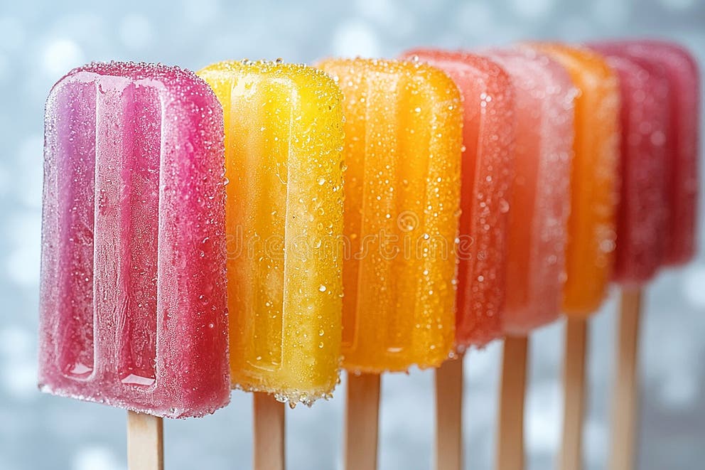Popsicle with Rainbow Colors on a Long Stick on a White Background ...