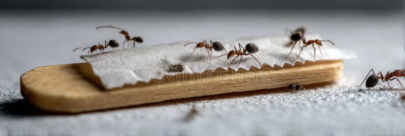 Popsicle Stick Resting on an Empty Wrapper Surrounded by Ants in a ...