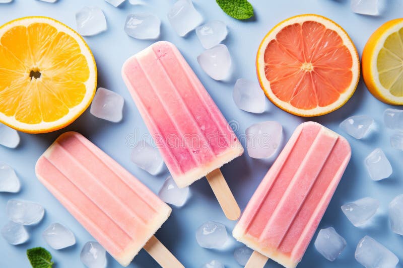 4 Popsicles Made with Pink Lemonade Orange Slices. Generative AI Stock ...