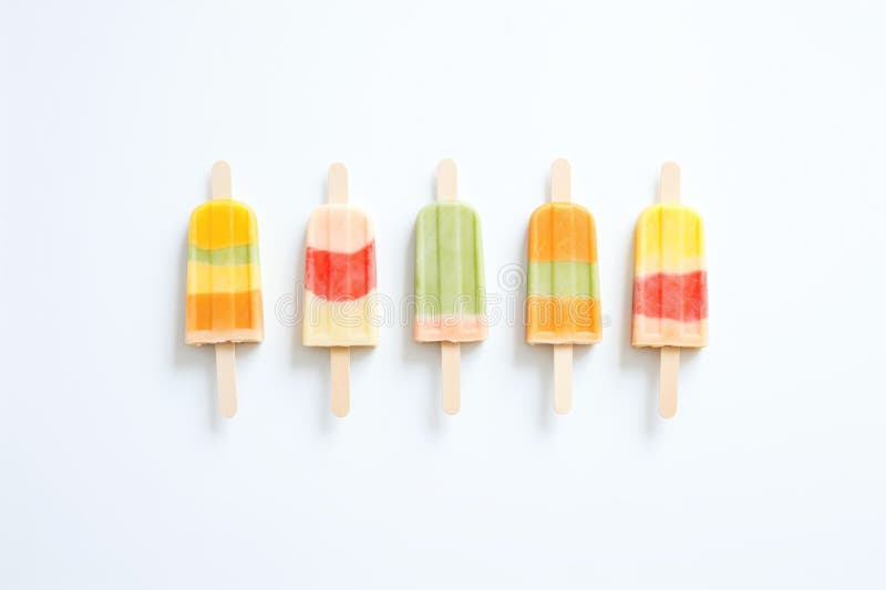 Popsicles in a Row with One Upside Down Showing Stick Stock Image ...