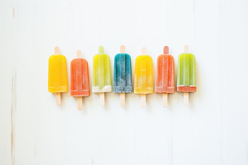Popsicles in a Row with One Upside Down Showing Stick Stock Photo ...