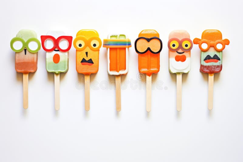 Popsicles in a Row with One Upside Down Showing Stick Stock ...