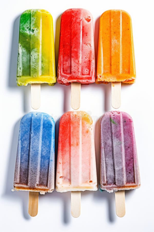 Variety of Fruit and Berry Flavors of Popsicles Overhead View on White ...
