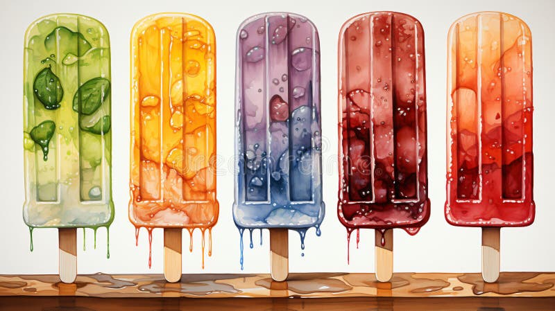 Popsicles in Watercolor Design Stock Illustration - Illustration of ...