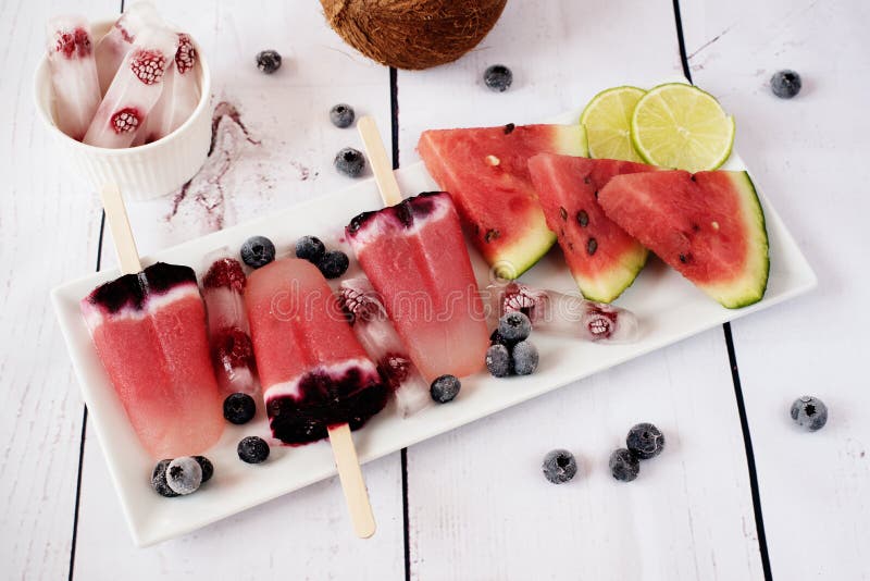 Popsicles with Watermelon, Coconut Milk, Lime, Raspberries and ...
