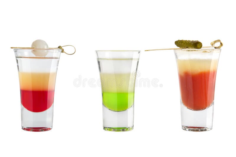 Popular Alcohol Shots on a White Background. Three Different Shots ...