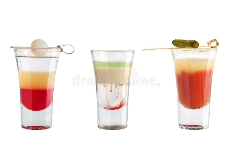 Popular Alcohol Shots on a White Background. Three Different Alcohol ...