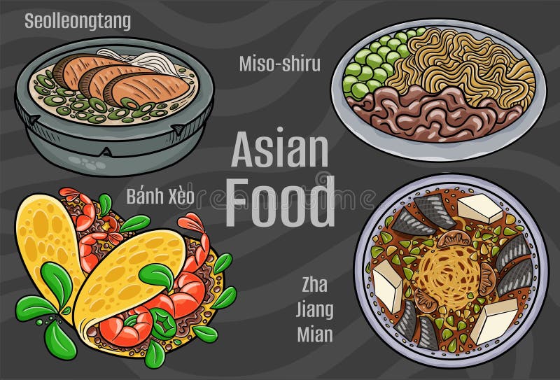 Popular Asian Food Illustrations: Hand-drawn & Vector Stock Vector ...