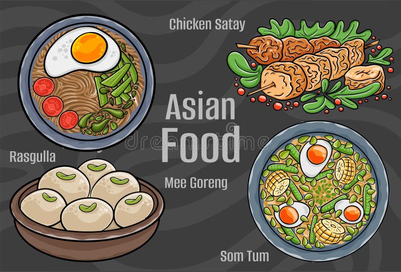 Popular Asian Food Illustrations: Hand-drawn & Vector Stock Vector ...