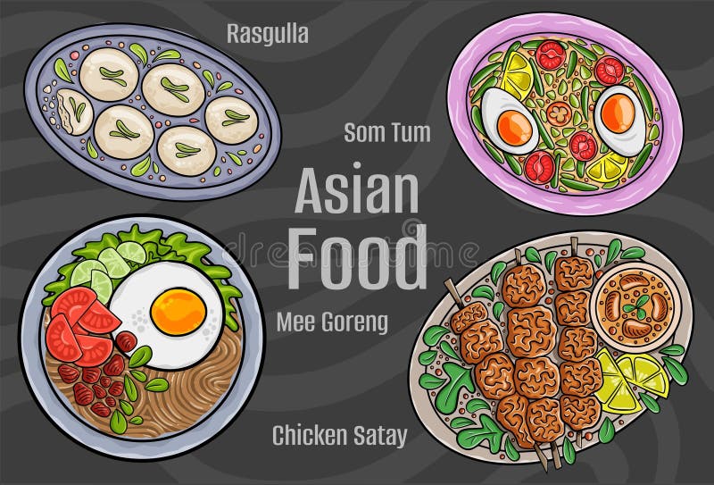 Popular Asian Food Illustrations: Hand-drawn & Vector Stock Vector ...