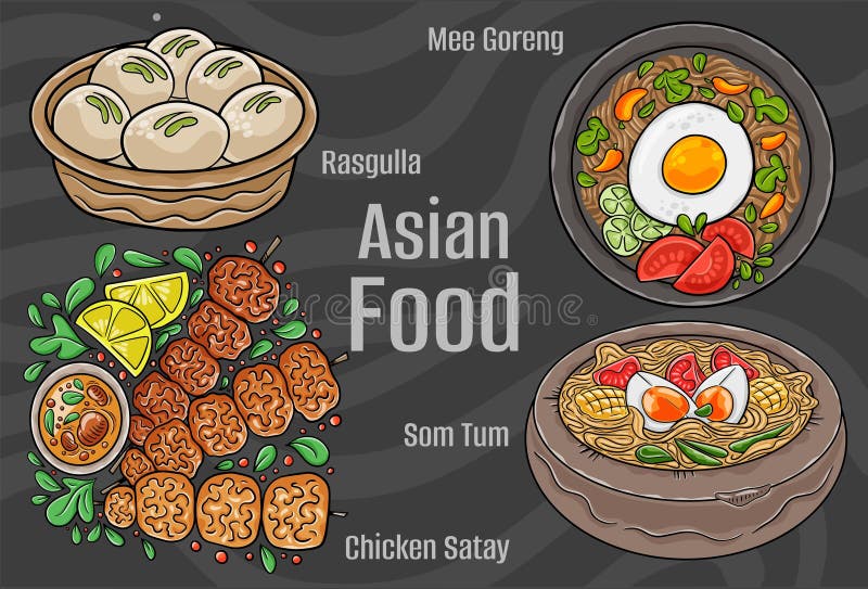 Popular Asian Food Illustrations: Hand-drawn & Vector Stock Vector ...