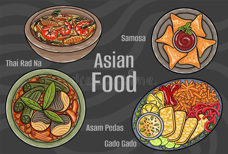 Popular Asian Food Illustrations: Hand-drawn & Vector Stock Vector ...
