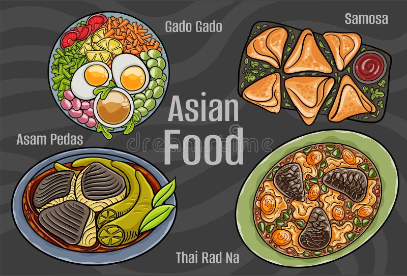 Popular Asian Food Illustrations: Hand-drawn & Vector Stock Vector ...