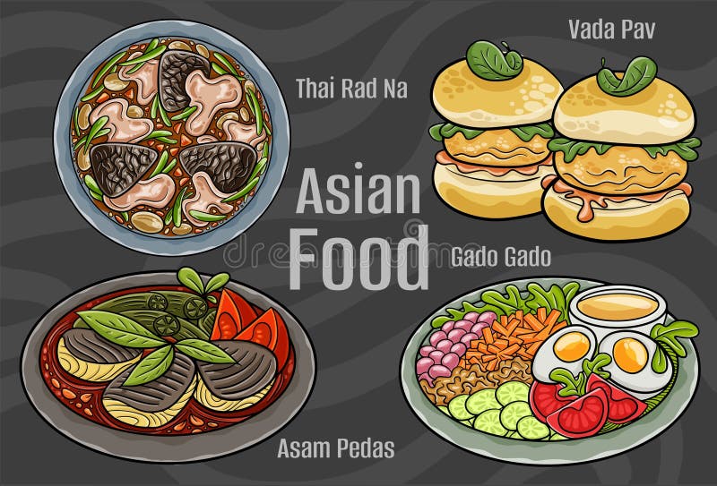 Popular Asian Food Illustrations: Hand-drawn & Vector Stock Vector ...