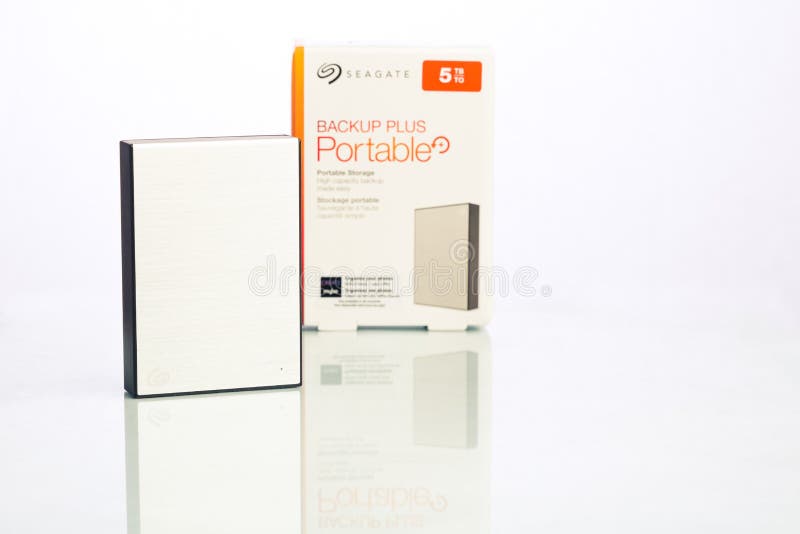 Popular External Hard Drive on Display on White Background - Wide Angle ...