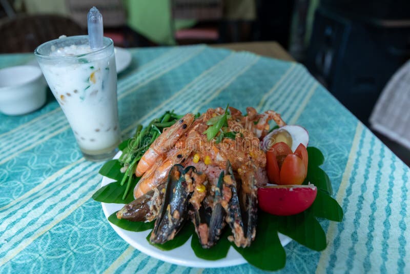 Popular Filipino Food Seafood with Java Rice Stock Photo - Image of ...