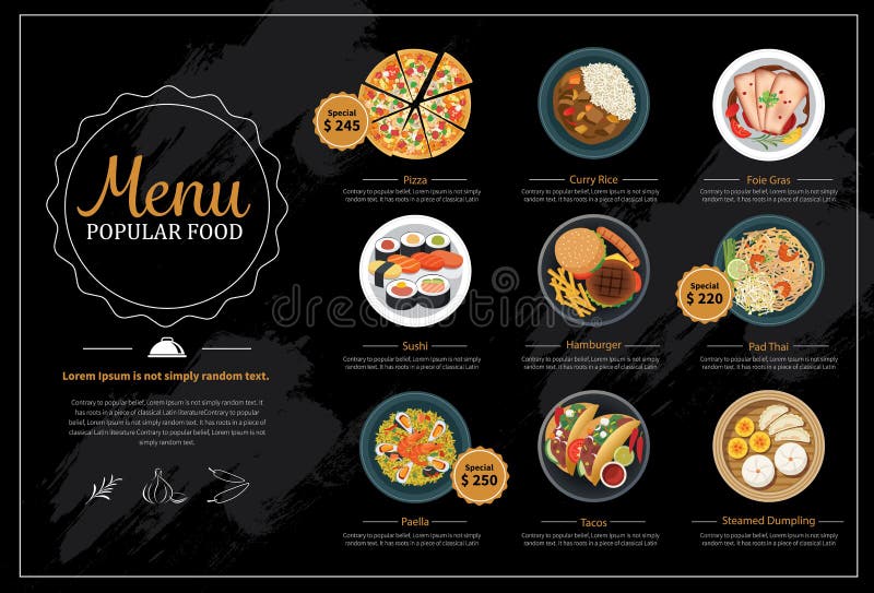 Popular food menu stock vector. Illustration of cooking - 58921323