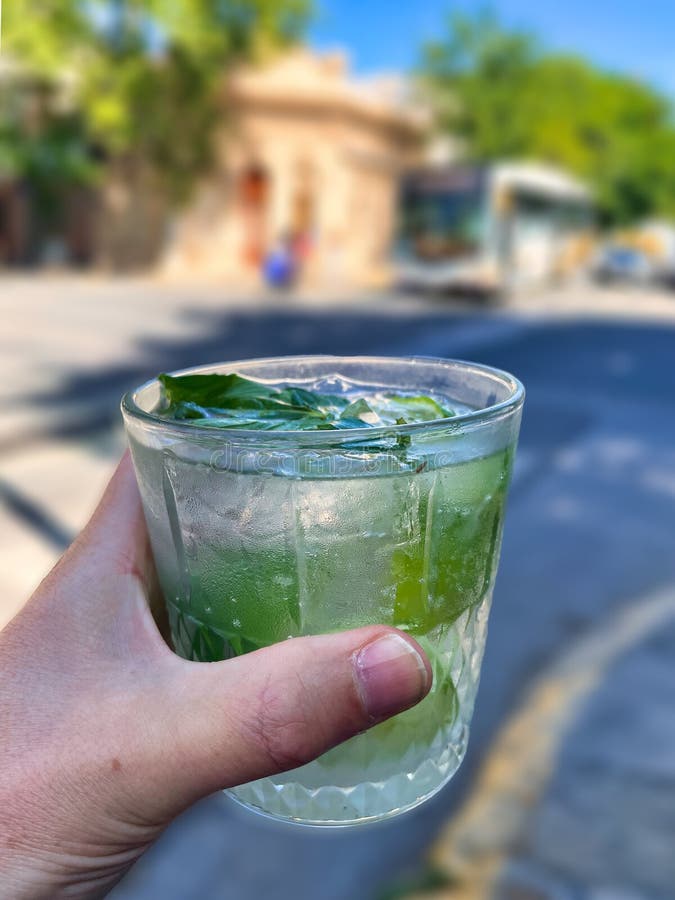 Green Rum Mojito Cocktail Hold in Hand Stock Photo - Image of food ...