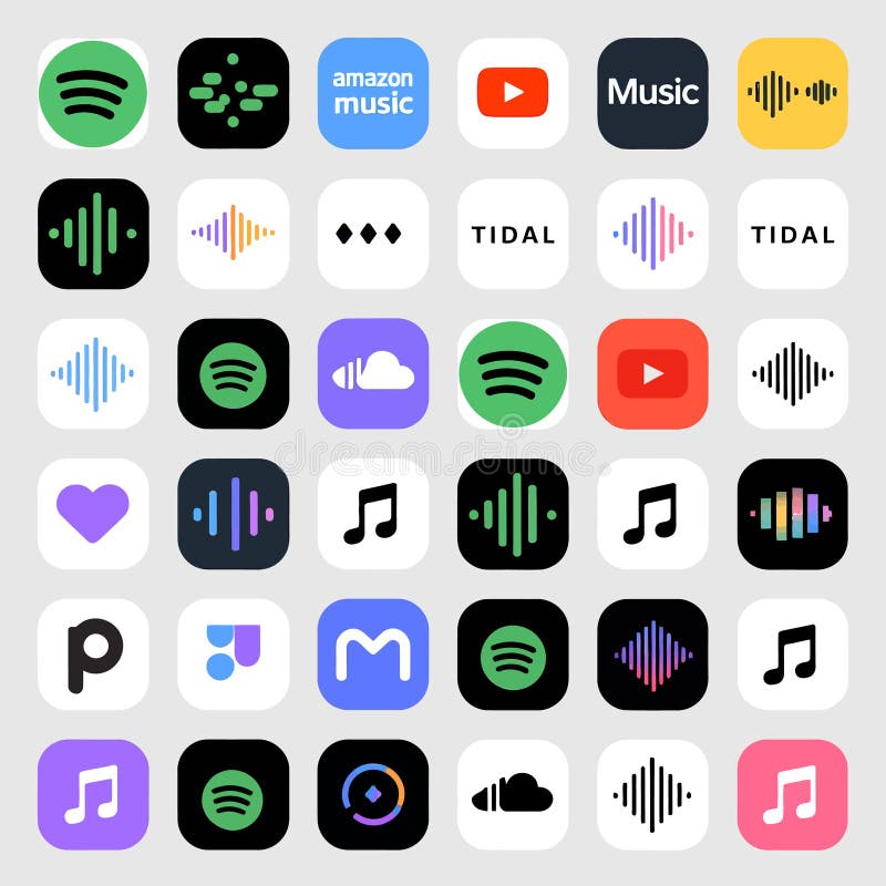 Popular Music Streaming Service App Icons Collection Stock Illustration ...