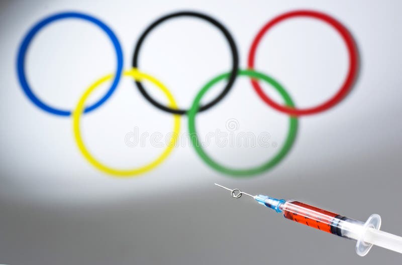 Popular Red Steroid in Syringe with the Olympic Rings on a Background ...