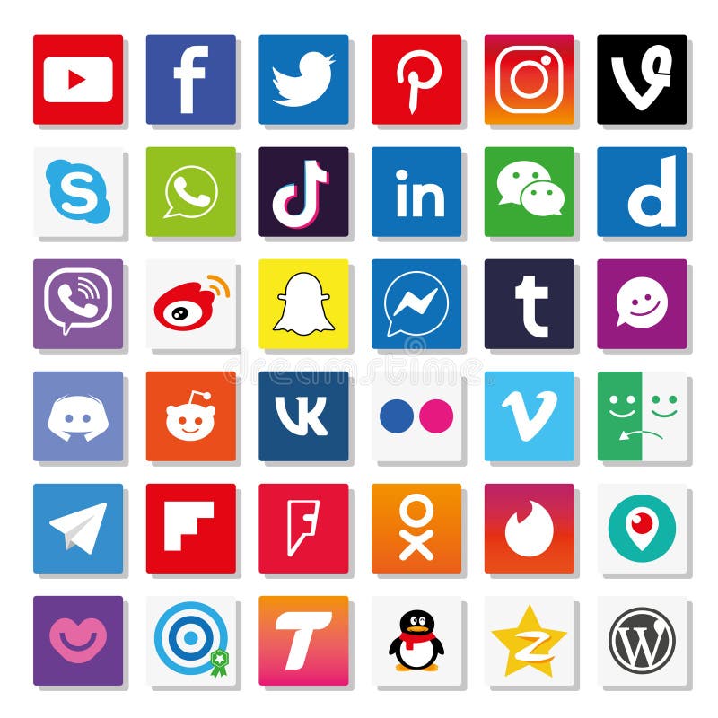 Social Media Icons, Buttons Collection in Vector. Editorial Photo ...