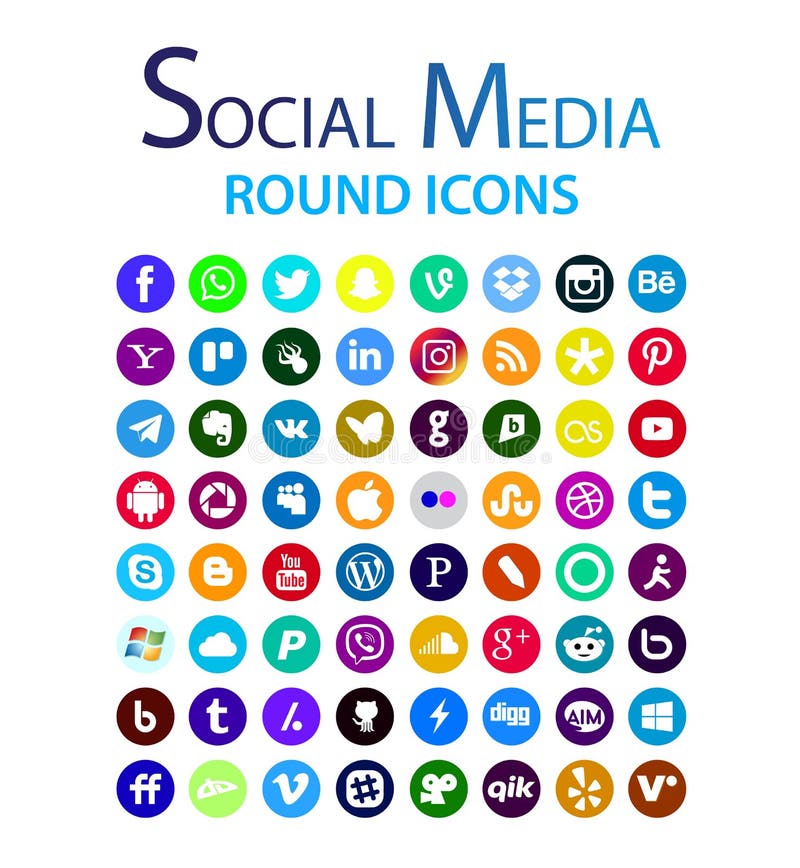 Popular Social Media Round Icons. Editorial Image - Illustration of ...